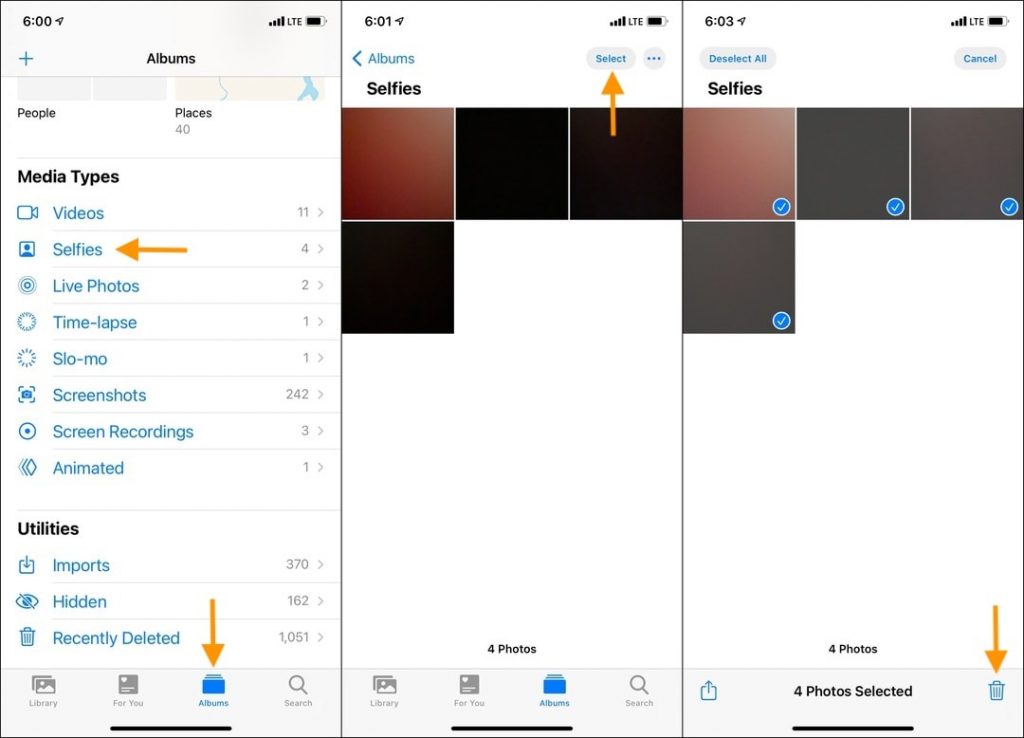 How to Delete Selfies, Screenshots and Media Types albums on iPhone