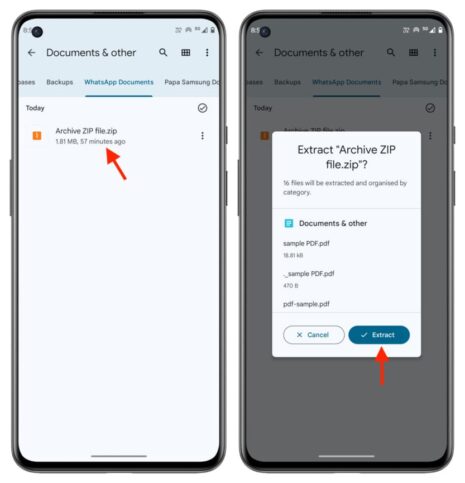 How to unzip ZIP file received on WhatsApp